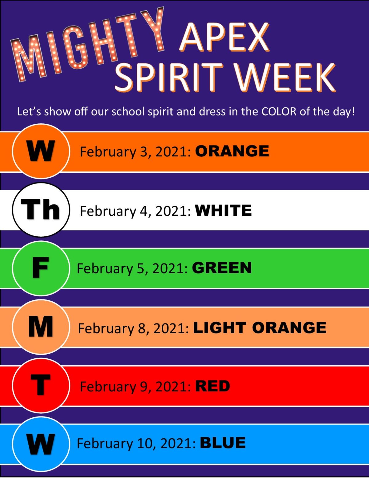 APEX Color of the Day Spirit Week